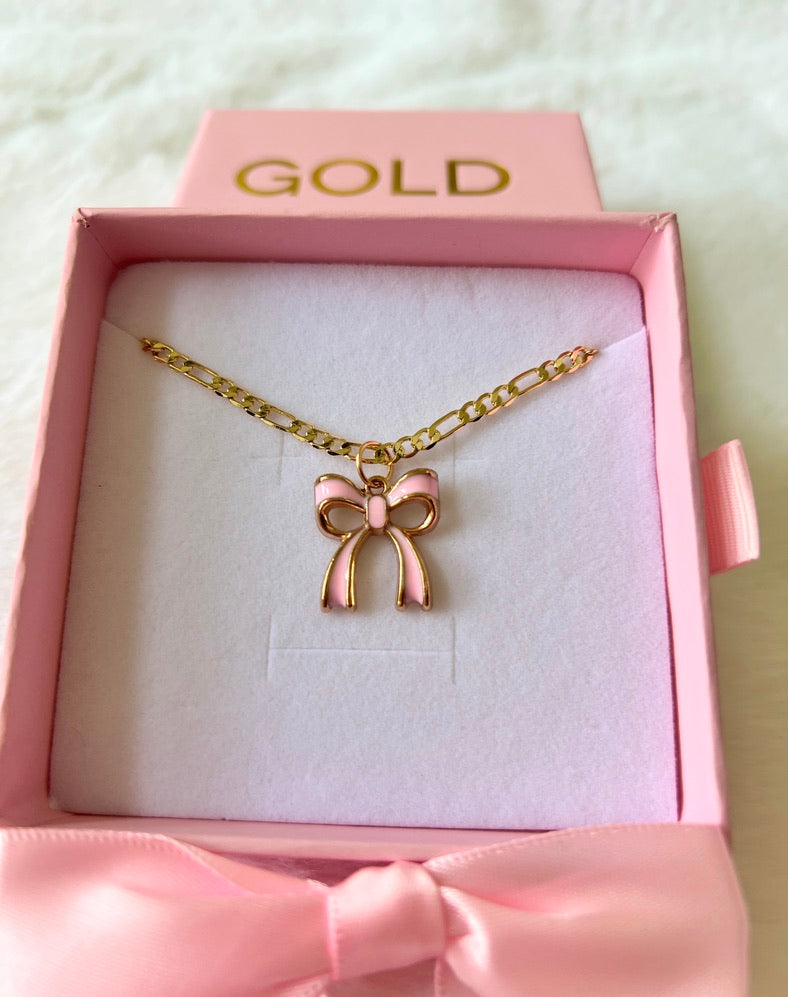 Pink Bow (Figaro Chain) – GoldDipped