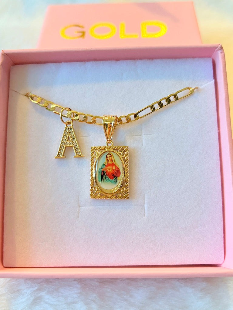 Framed Miraculous Mary With Initial – GoldDipped
