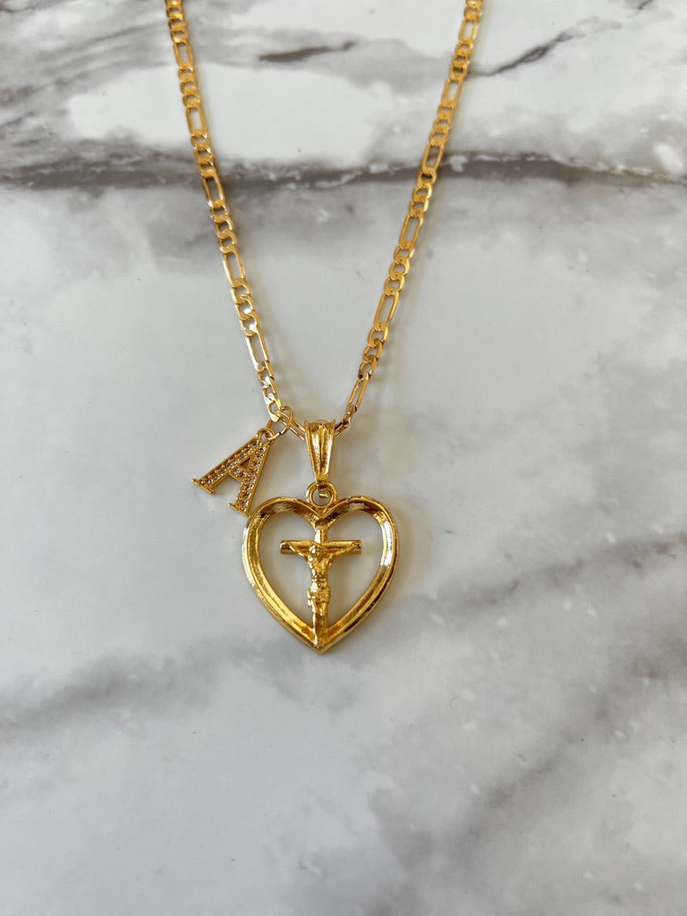 Crucifix Heart With Initial – GoldDipped
