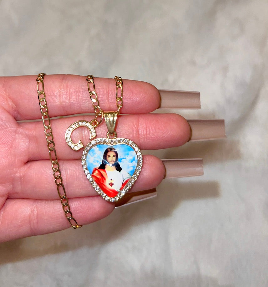 Diamond Image Of Jesus With Initial (Sky Blue) – GoldDipped