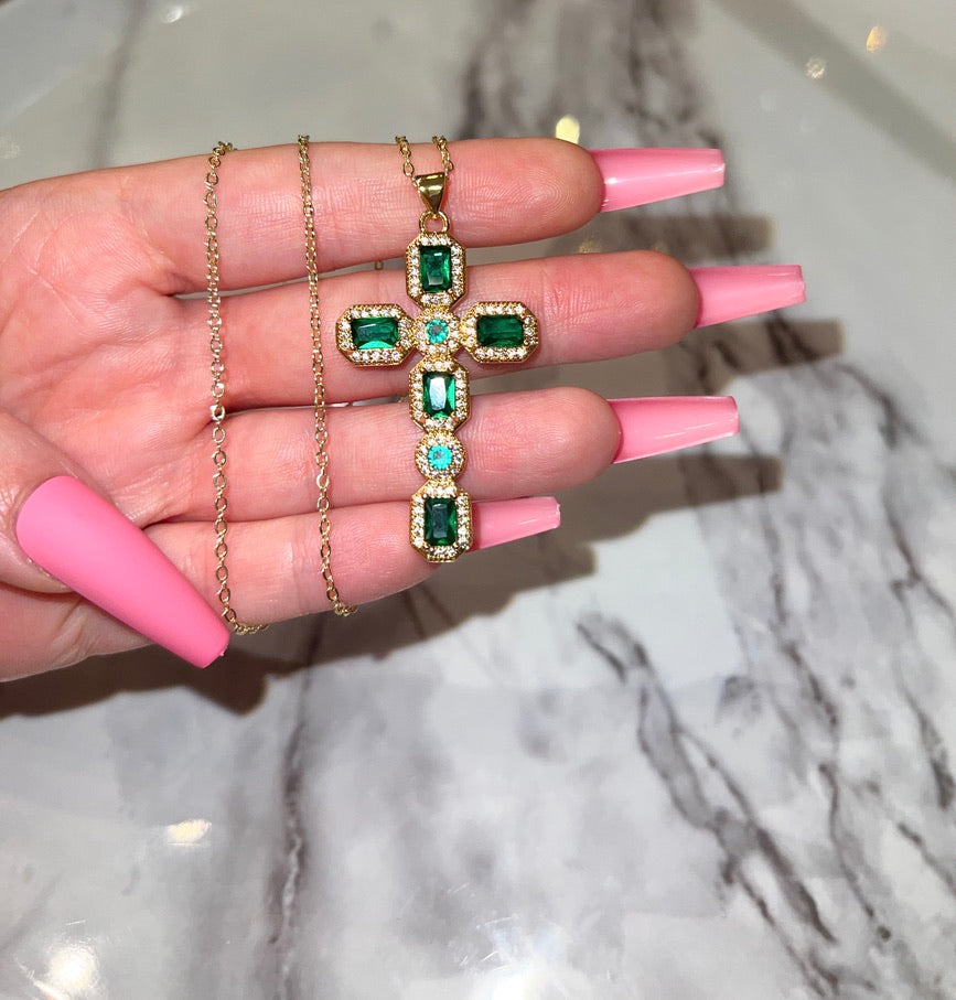 Geo Cross (Green/Rolo Chain) – GoldDipped