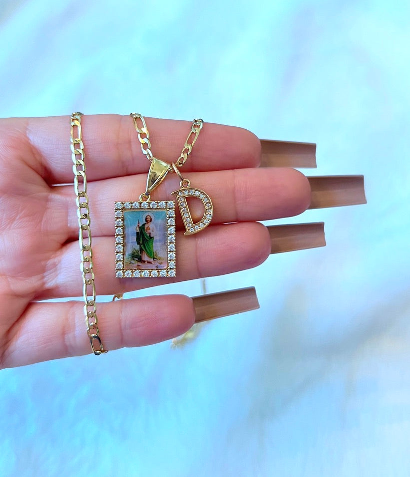 Icy Square Image Of Saint Jude With Initial – GoldDipped