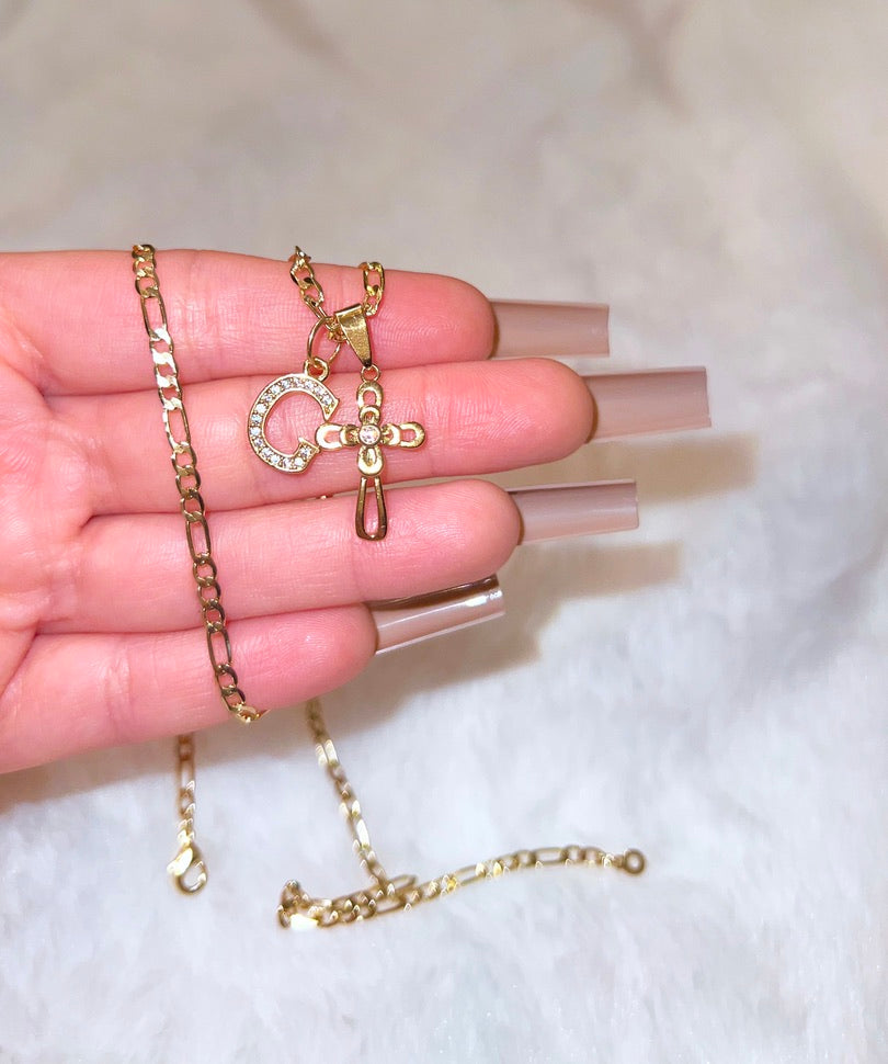 Girly Cross With Initial – GoldDipped