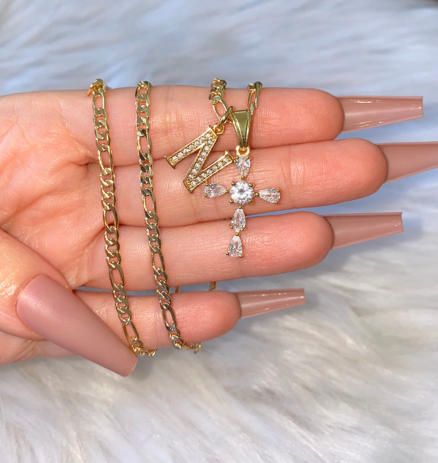 Raindrop Cross With Initial – GoldDipped