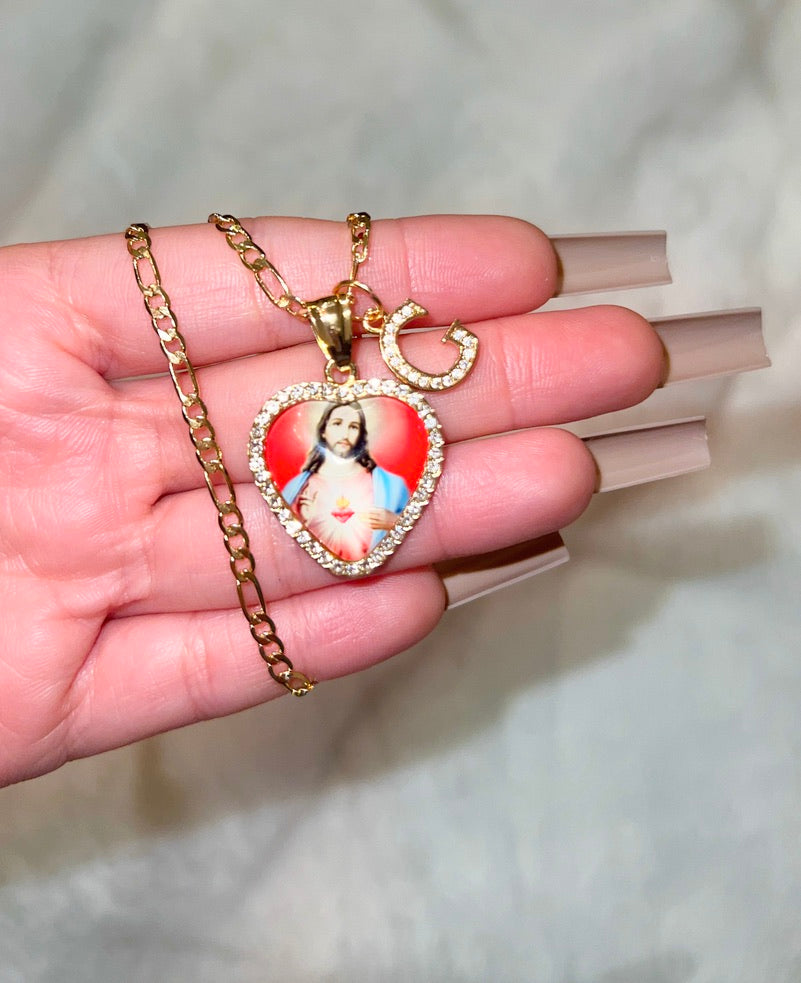 Diamond Image Of Jesus With Initial (Red) – GoldDipped