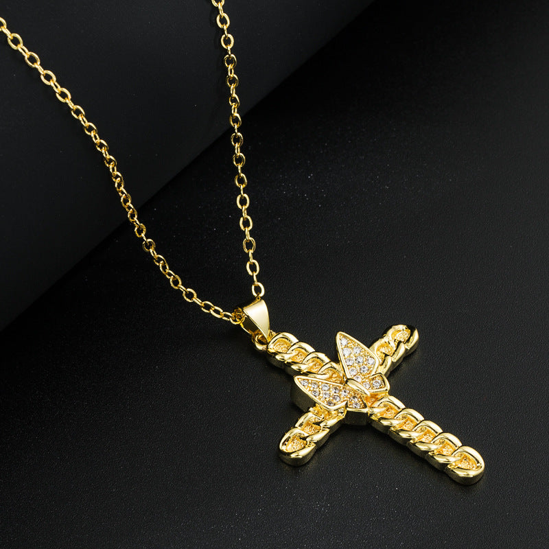 Cuban Butterfly Cross (Rolo Chain) – GoldDipped